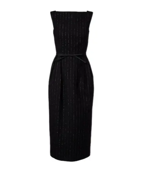 Erdem Midi Dress In Fine Striped Wool Metallic Fabric - Black