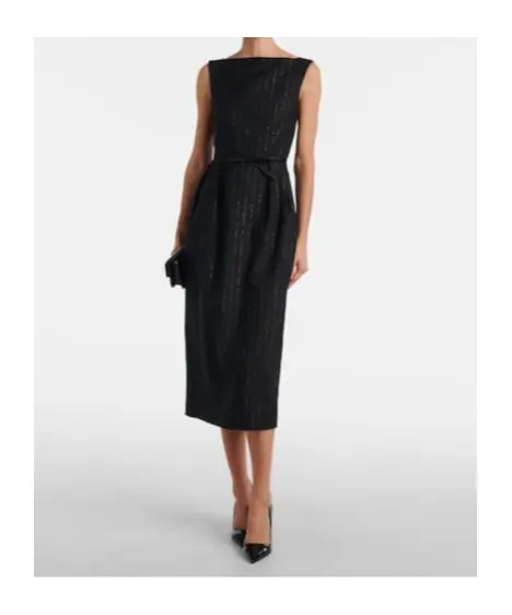 Erdem Midi Dress In Fine Striped Wool Metallic Fabric