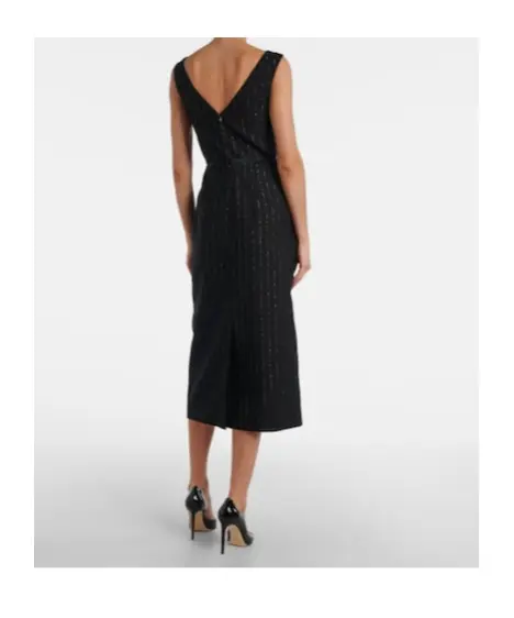 Erdem Midi Dress In Fine Striped Wool Metallic Fabric