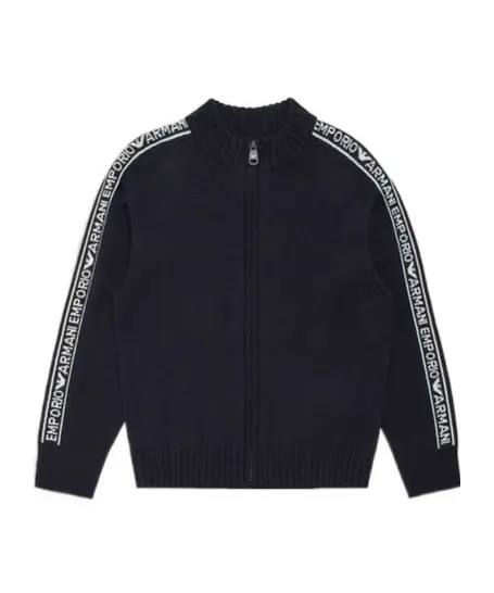 Emporio Armani Logo-intarsia Zip-up Sweater - Navy Blue