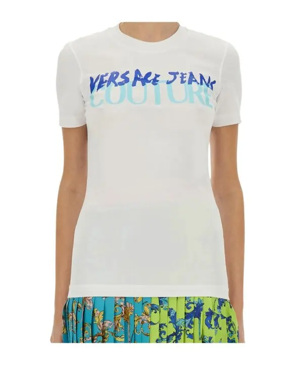 Versace Logo Printed Crewneck T-shirt - White