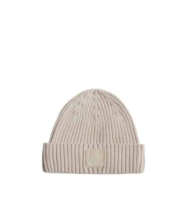 Maison Kitsuné Bold Fox Head Leather Patch Beanie - Paper