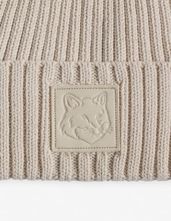 Maison Kitsuné Bold Fox Head Leather Patch Beanie