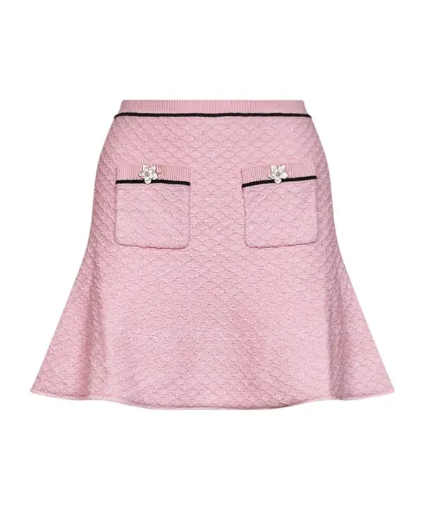 SELF-PORTRAIT Flower Knit Mini Skirt - Pink