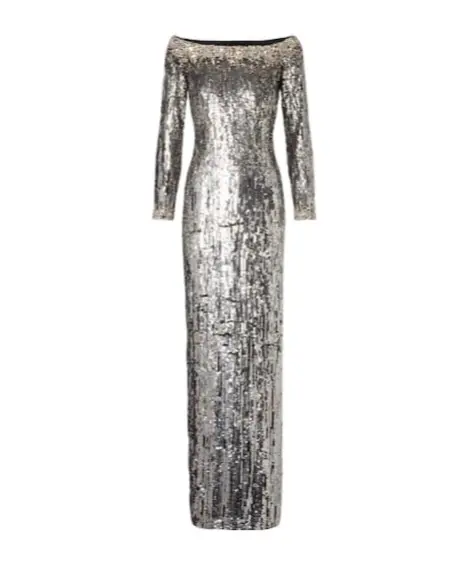 Jenny Packham Marine Sequined Off-shoulder Gown - Gray