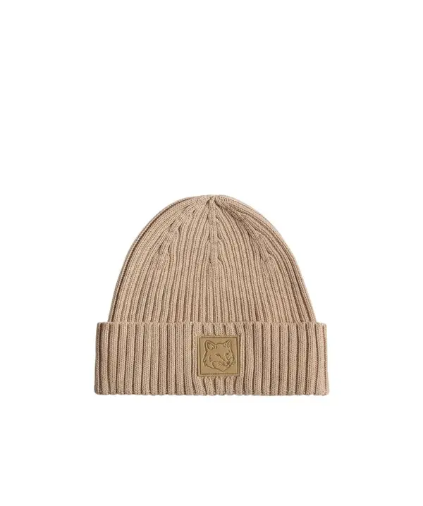 Maison Kitsuné Bold Fox Head Leather Patch Beanie