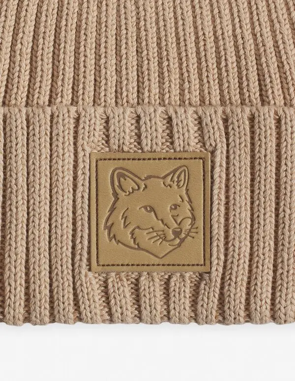 Maison Kitsuné Bold Fox Head Leather Patch Beanie