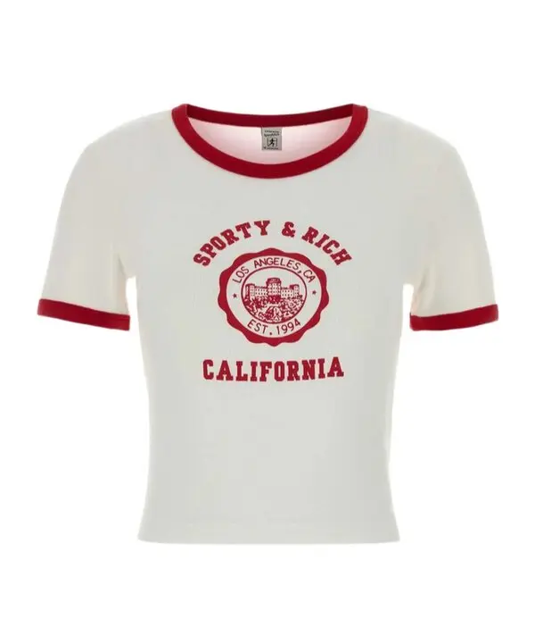 SPORTY  RICH Sporty & Rich Short Sleeve T-shirt With Contrasting Collar And Graphic Print