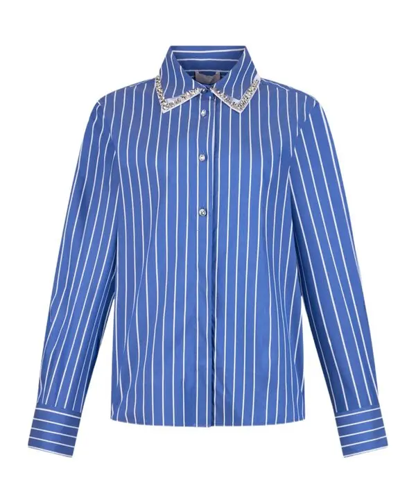 Liu Jo Pinstriped Shirt With Embellished Detachable Collar - Stripe Blue