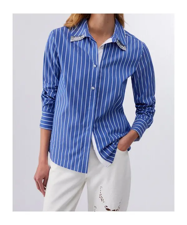 Liu Jo Pinstriped Shirt With Embellished Detachable Collar