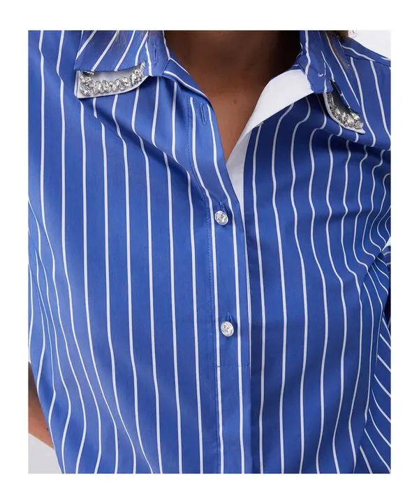Liu Jo Pinstriped Shirt With Embellished Detachable Collar