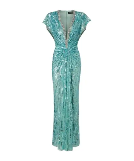 Jenny Packham Lacie Gathered Embellished Gown - Blue