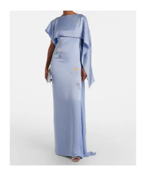 Erdem Embellished Caped Satin Cady Gown