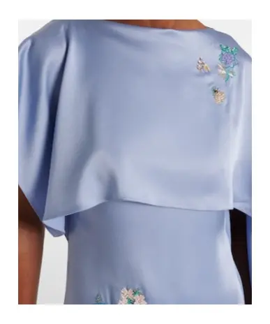 Erdem Embellished Caped Satin Cady Gown