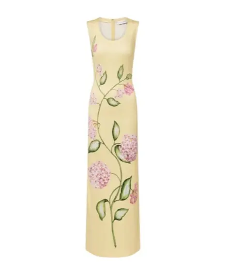 Oscar De La Renta Porcelain Flower Jersey Maxi Dress - Nude