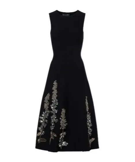 Oscar De La Renta Embellished Jacquard Midi Dress - Black