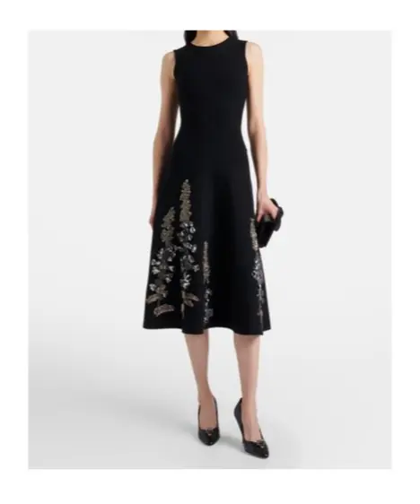 Oscar De La Renta Embellished Jacquard Midi Dress