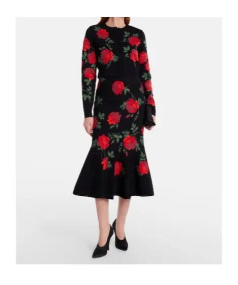 Carolina Herrera Floral Jacquard Midi Skirt