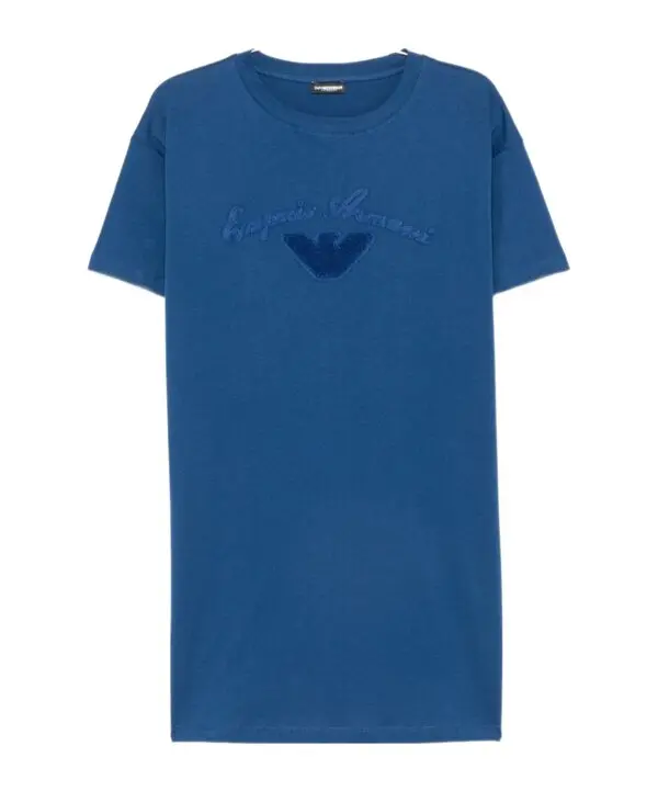 Emporio Armani Logo Embroidered T-shirt Dress - Blue