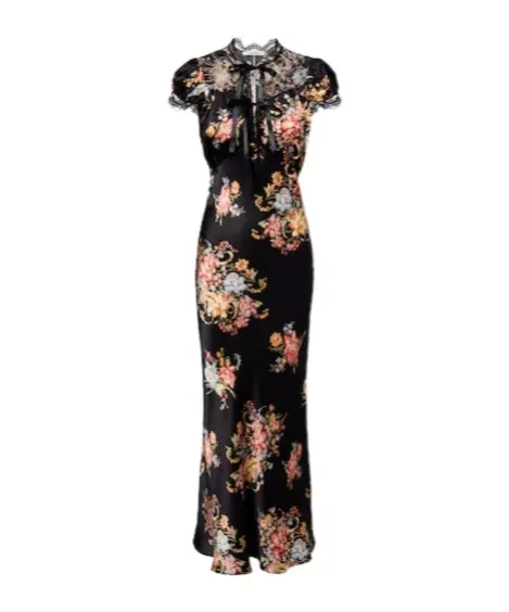 RODARTE Floral Lace-trimmed Silk Midi Dress - Black