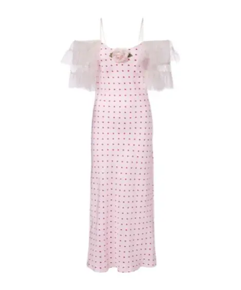 RODARTE Floral Applique Printed Silk Slip Dress - Pink
