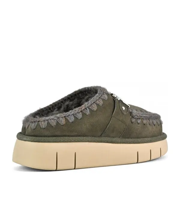 Mou Logo-lettering Round-toe Slippers - Dark Olive