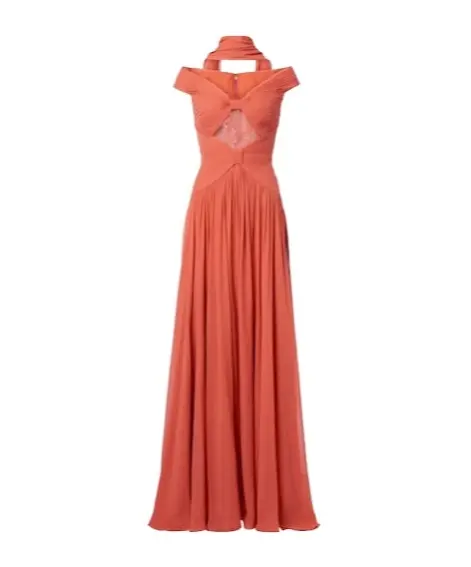 Elie Saab Gathered Lace-trimmed Silk Gown - Red