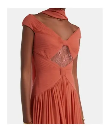 Elie Saab Gathered Silk Gown With Lace Trim