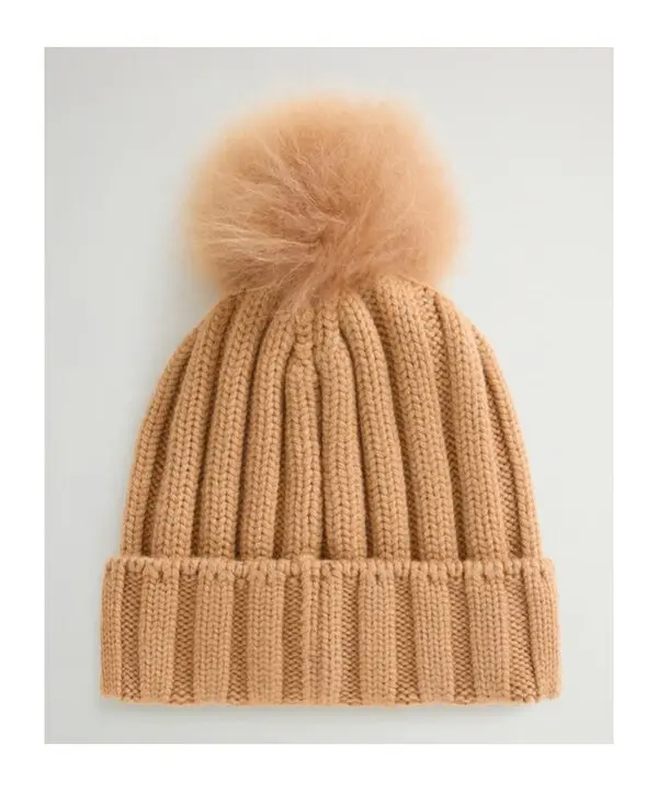 Woolrich Logo Patch Pompom Detailed Beanie