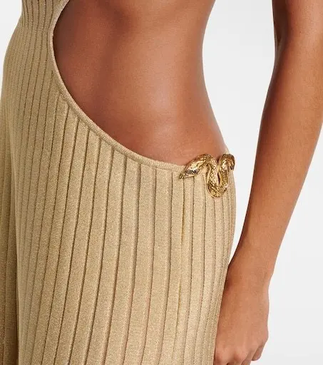 Roberto Cavalli Openwork Ribbed Knit Tulle Dress