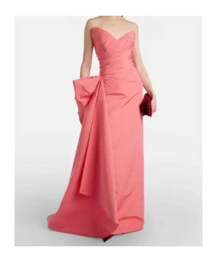 Monique Lhuillier Draped Asymmetric Silk Bustier Gown