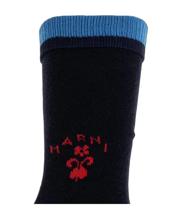 Marni Deep Blue Wool-cashmere Socks With Crest Logo