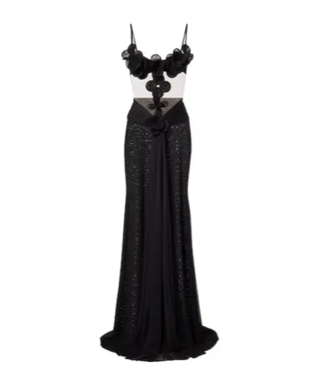 David Koma Floral-appliqué Mesh Gown