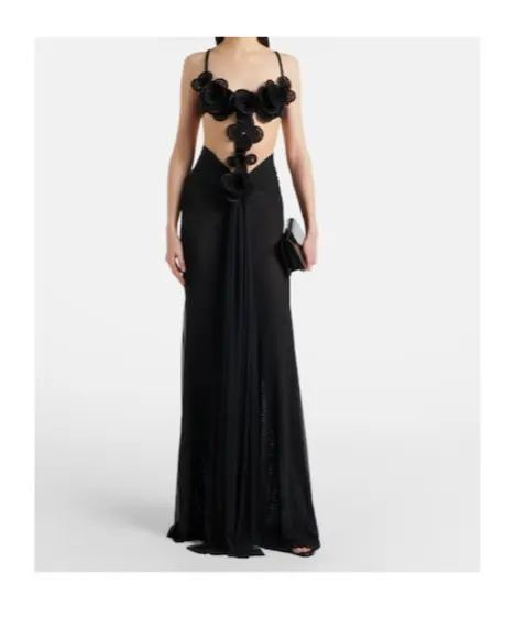 David Koma Floral-appliqué Mesh Gown