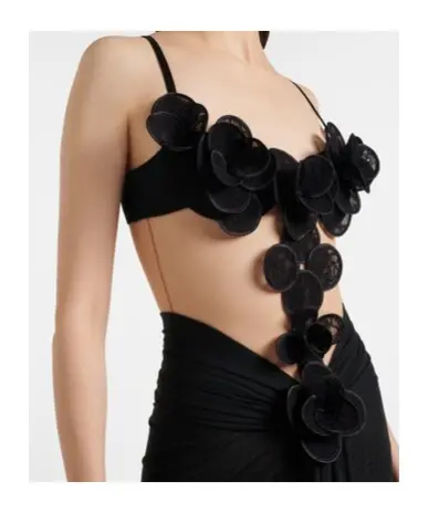 David Koma Floral-appliqué Mesh Gown