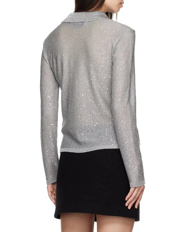 MSGM Long Sleeve Sequin Embellished Knit Polo Top