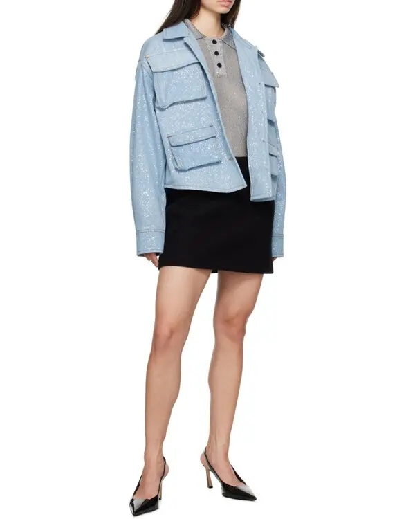 MSGM Long Sleeve Sequin Embellished Knit Polo Top