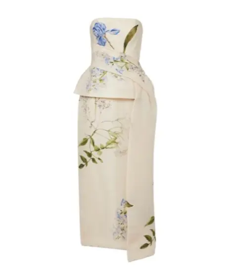 Monique Lhuillier Draped Floral Silk Cocktail Dress - Nude