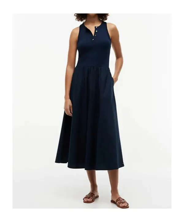 Tommy Hilfiger Gold Button Sleeveless Long Dress