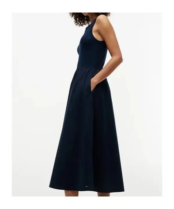 Tommy Hilfiger Gold Button Sleeveless Long Dress