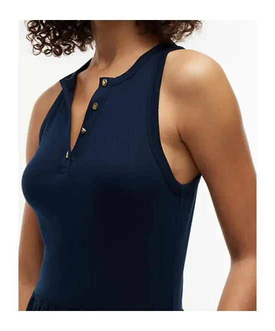 Tommy Hilfiger Gold Button Sleeveless Long Dress