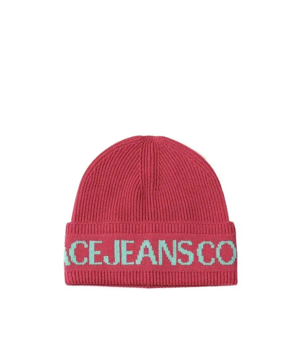Versace Logo Intarsia Knitted Beanie - Red