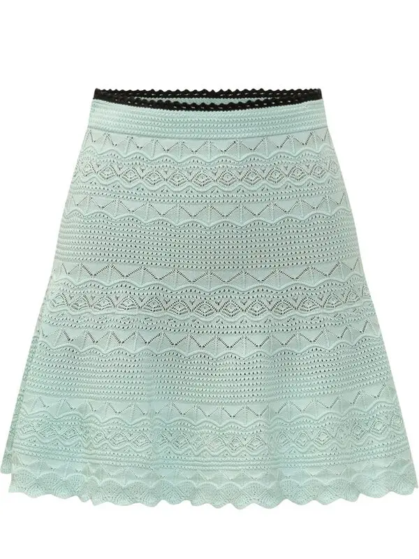 SELF-PORTRAIT Pointelle Knit Mini Skirt - Mint Green