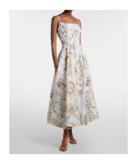 Camilla Printed Linen And Silk Bustier Dress