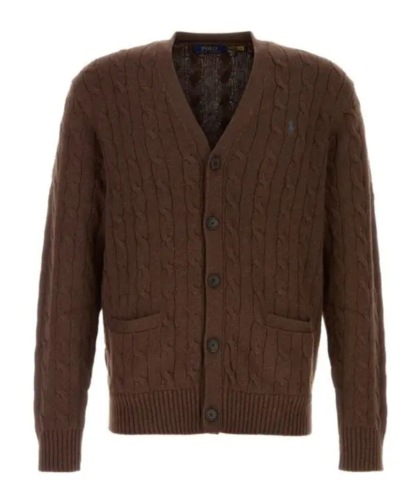 Polo Ralph Lauren V-neck Long-sleeve Cardigan With Ribbed Cuffs And Hem - Brown