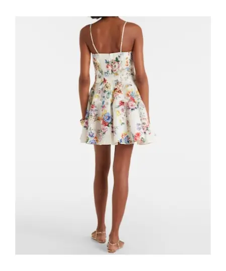 Camilla Embellished Floral Linen And Silk Minidress