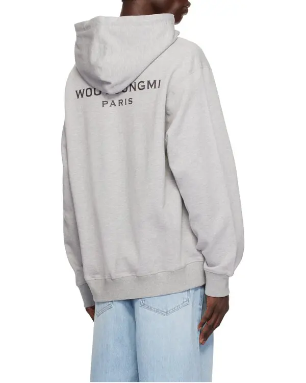 WOOYOUNGMI Long Sleeve Hooded Hoodie With Kangaroo Pocket - Grey