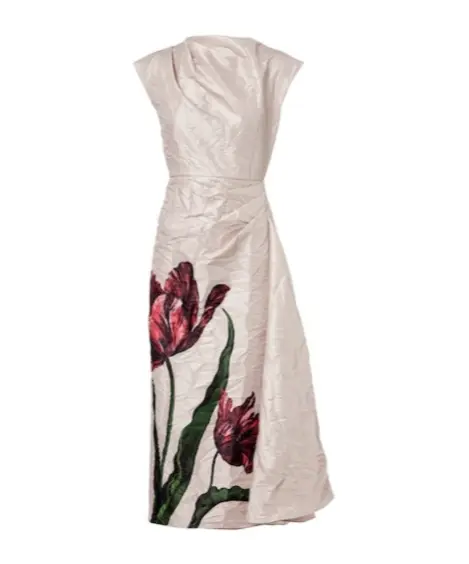 Erdem Floral Draped Satin Midi Dress