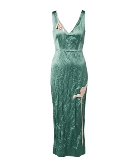 Erdem Floral-appliqué Satin Midi Dress - Green