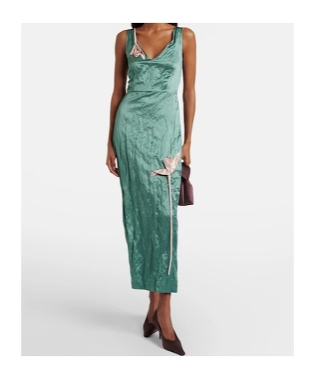Erdem Floral-appliqué Satin Midi Dress